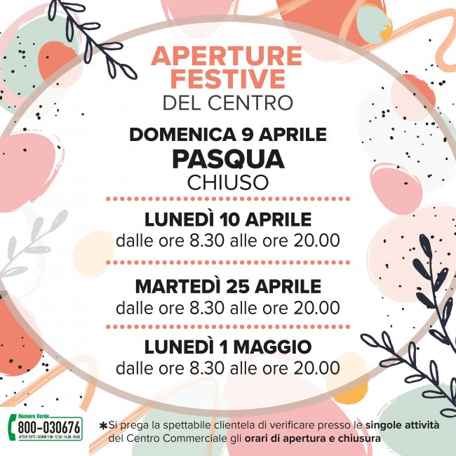 Orari Pasqua, Pasquetta, 25 aprile e 1° maggio 2023 | Centro Fuentes Orari Pasqua, Pasquetta, 25 aprile e 1° maggio 2023 | Centro Fuentes